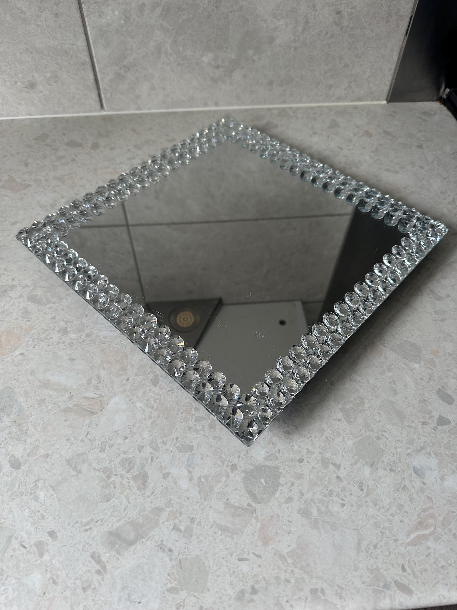 Turning Spinning Square Mirror Tray Ornament Centerpiece Silver Serving ...