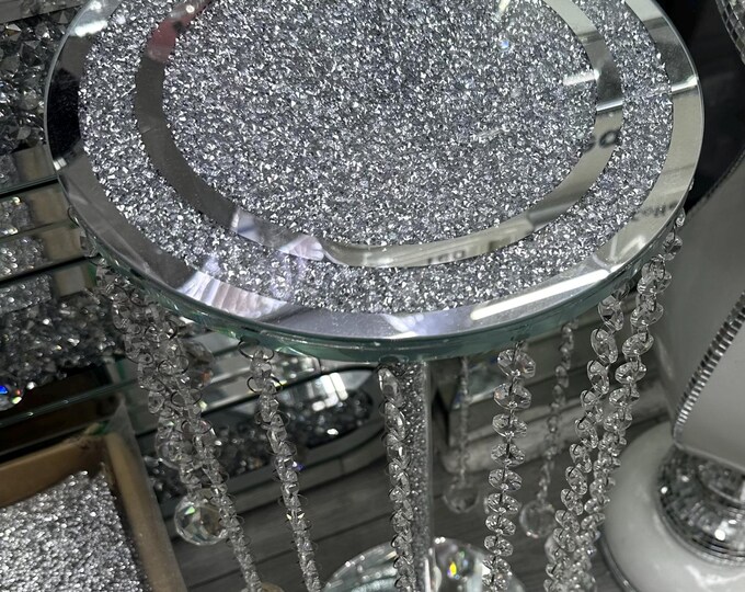 Silver Crushed Diamond Diamante Side End Table Lamp Mirror Crystal ...