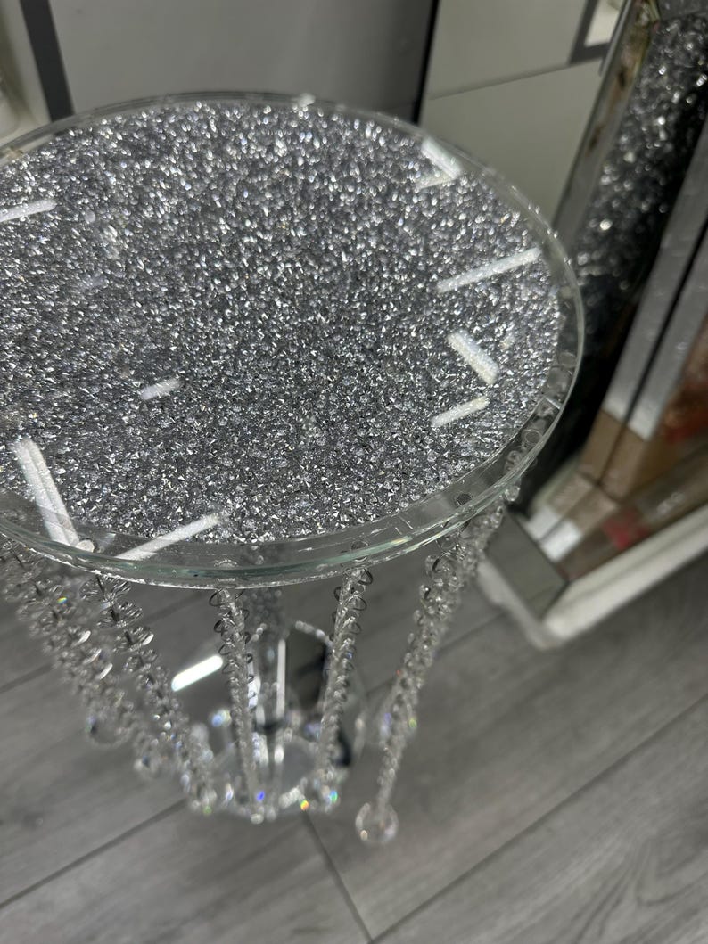 Silver Crushed Diamond Diamante Side End Table Lamp Mirror Crystal ...
