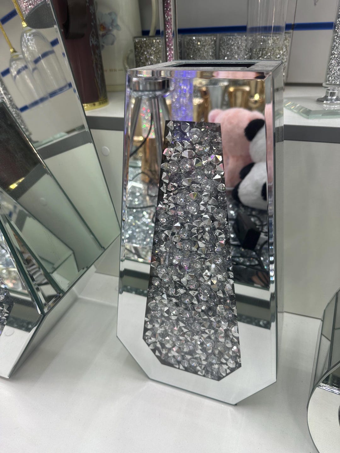 Silver Glass Mirror Crushed Diamond Designer Decor Crystal Diamante ...