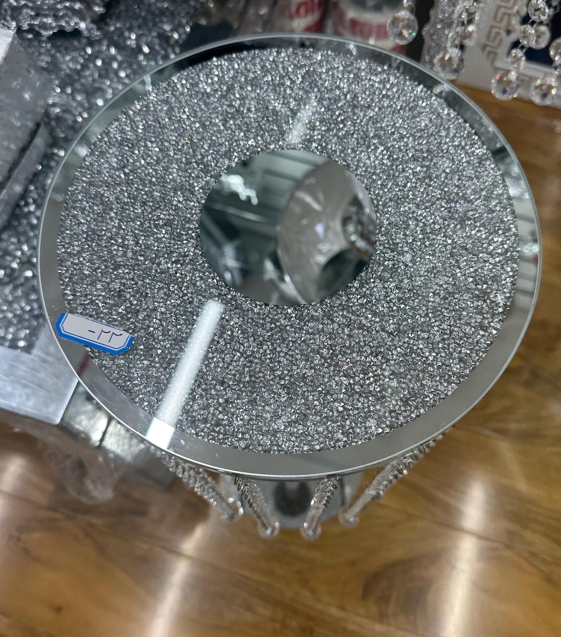 Silver Crushed Diamond Diamante Side End Table Lamp Mirror Crystal ...