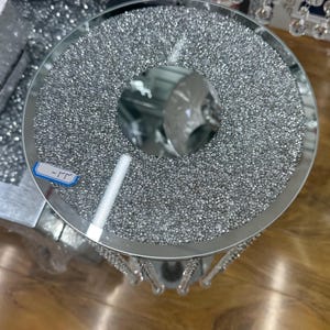 Silver Crushed Diamond Diamante Side End Table Lamp Mirror Crystal ...