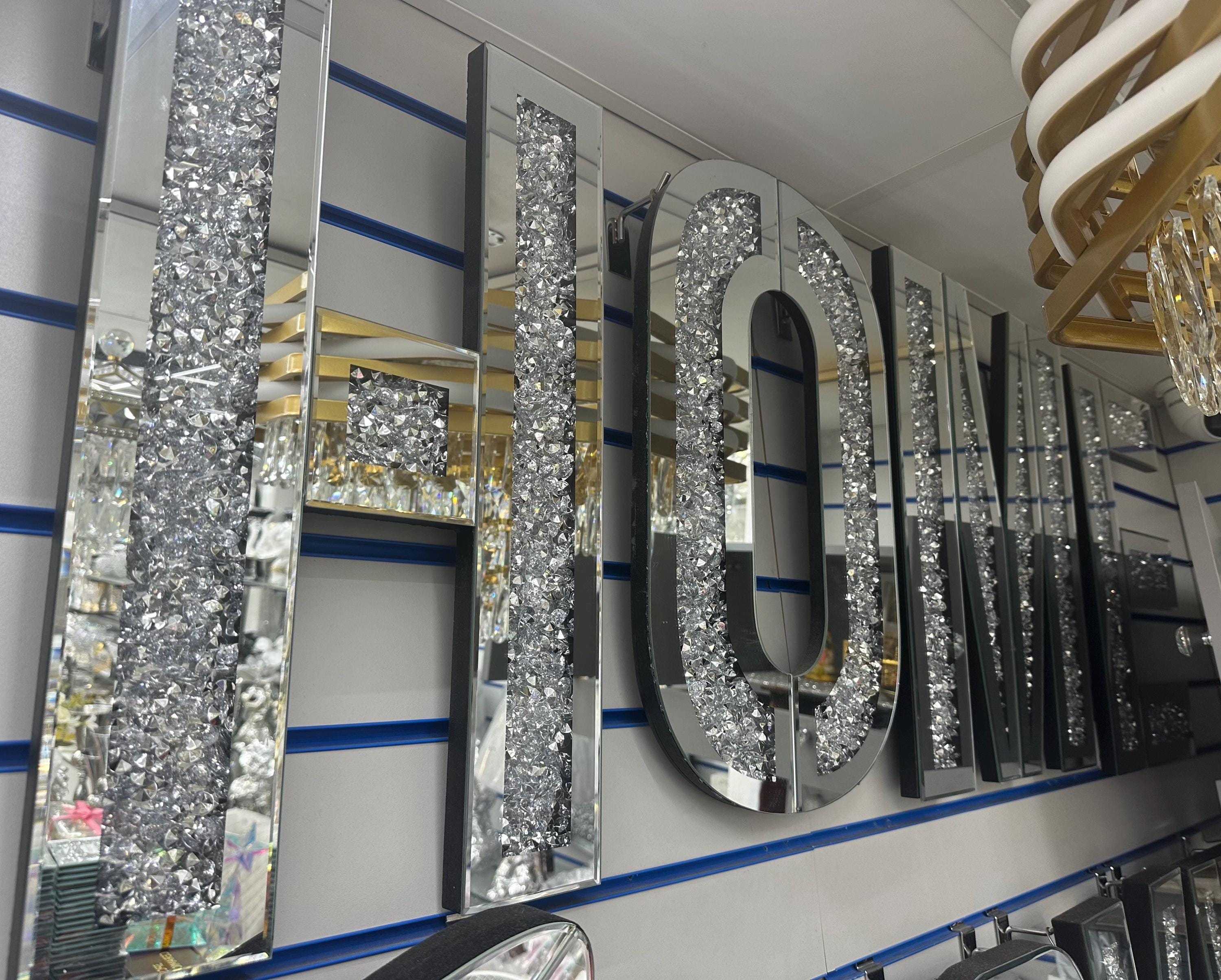 Silver Mirror Glass HOME Letters Sign Wall Hanging Shelf Art Plaque ...
