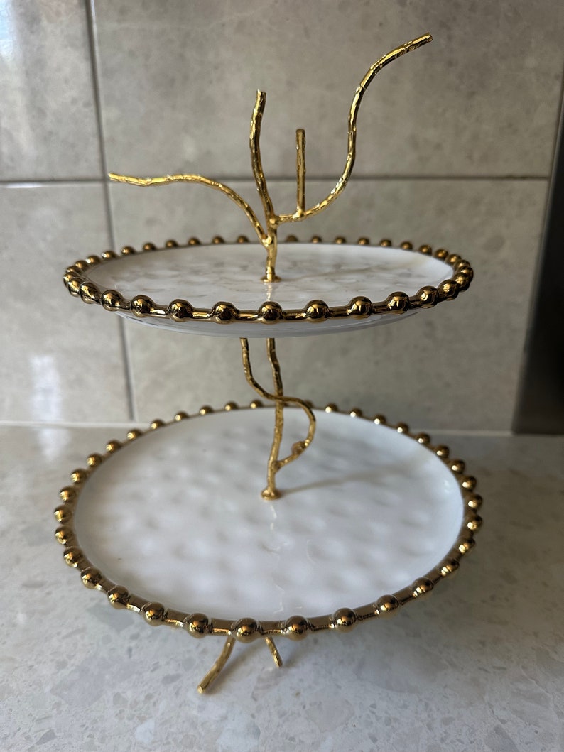 Gold White Ceramic Cake Stand Food Platter Display Snack Tray ...
