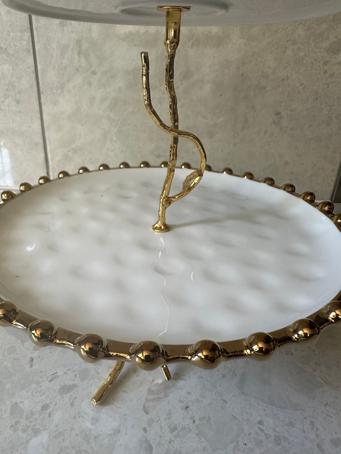 Gold White Ceramic Cake Stand Food Platter Display Snack Tray ...