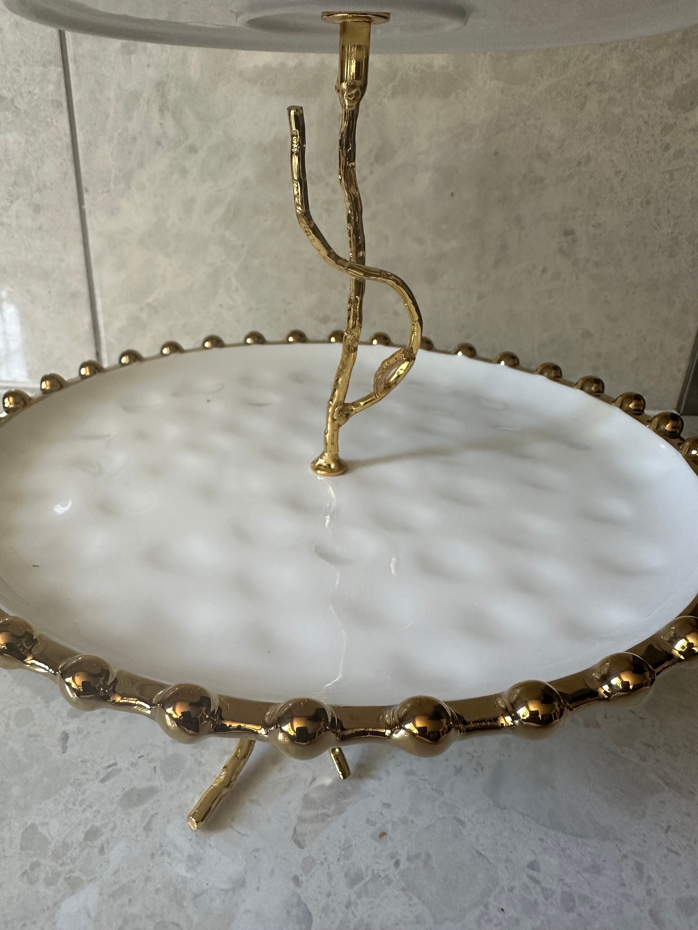 Gold White Ceramic Cake Stand Food Platter Display Snack Tray ...