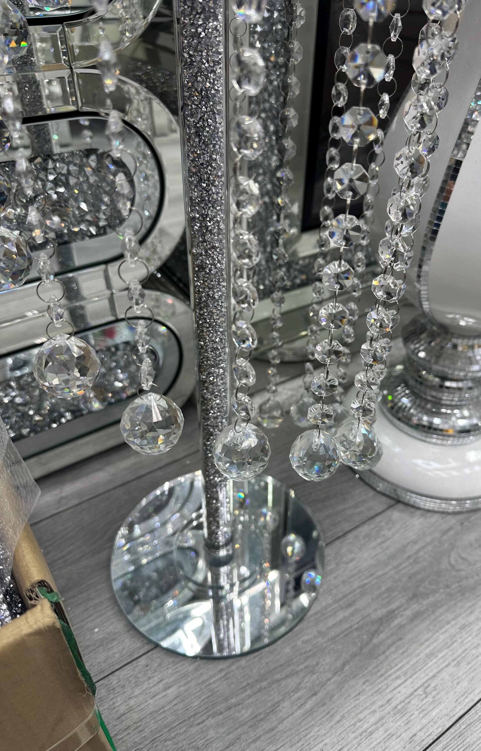 Silver Crushed Diamond Diamante Side End Table Lamp Mirror Crystal ...