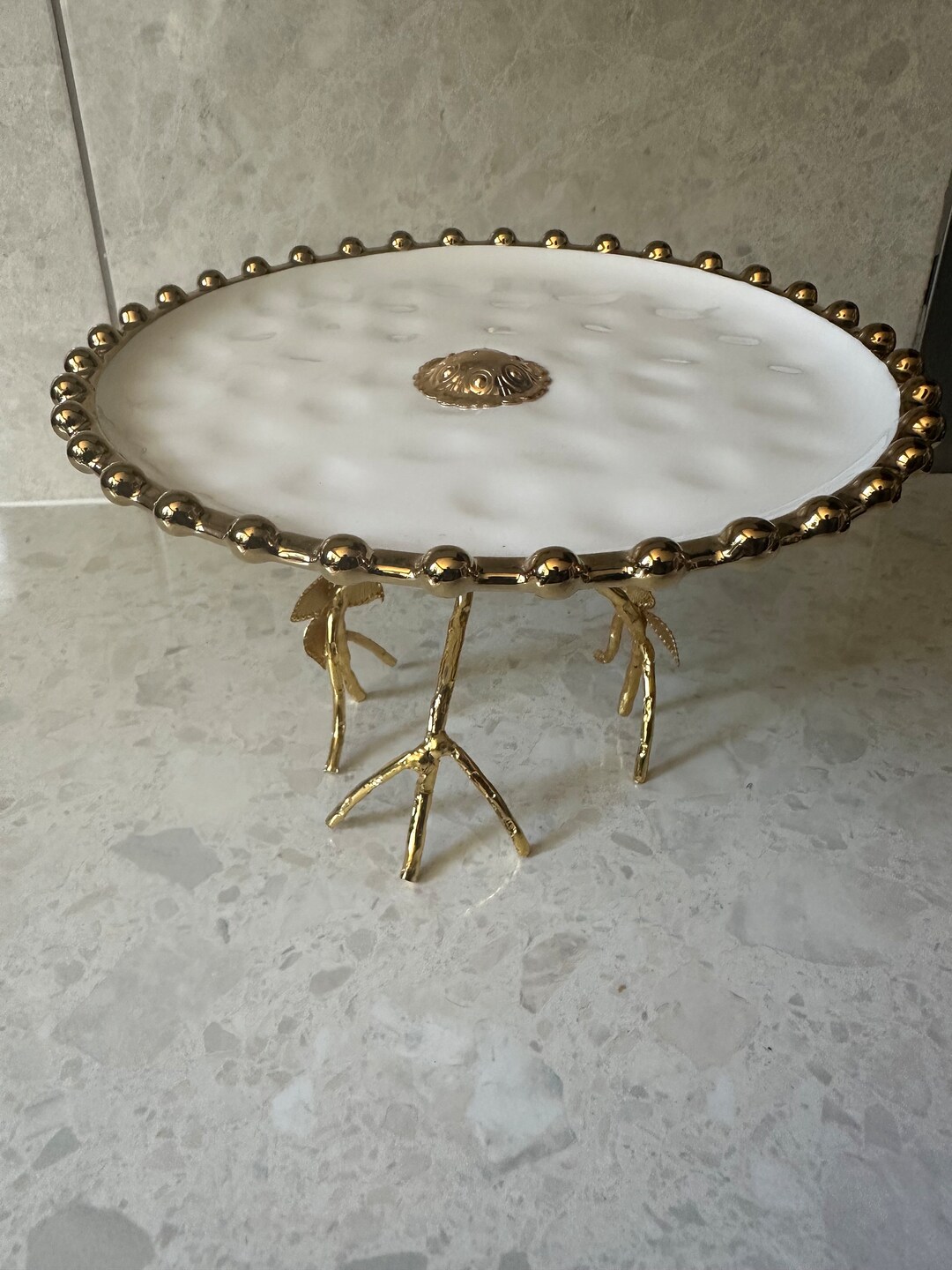 Gold White Ceramic Cake Stand Food Platter Display Snack Tray ...