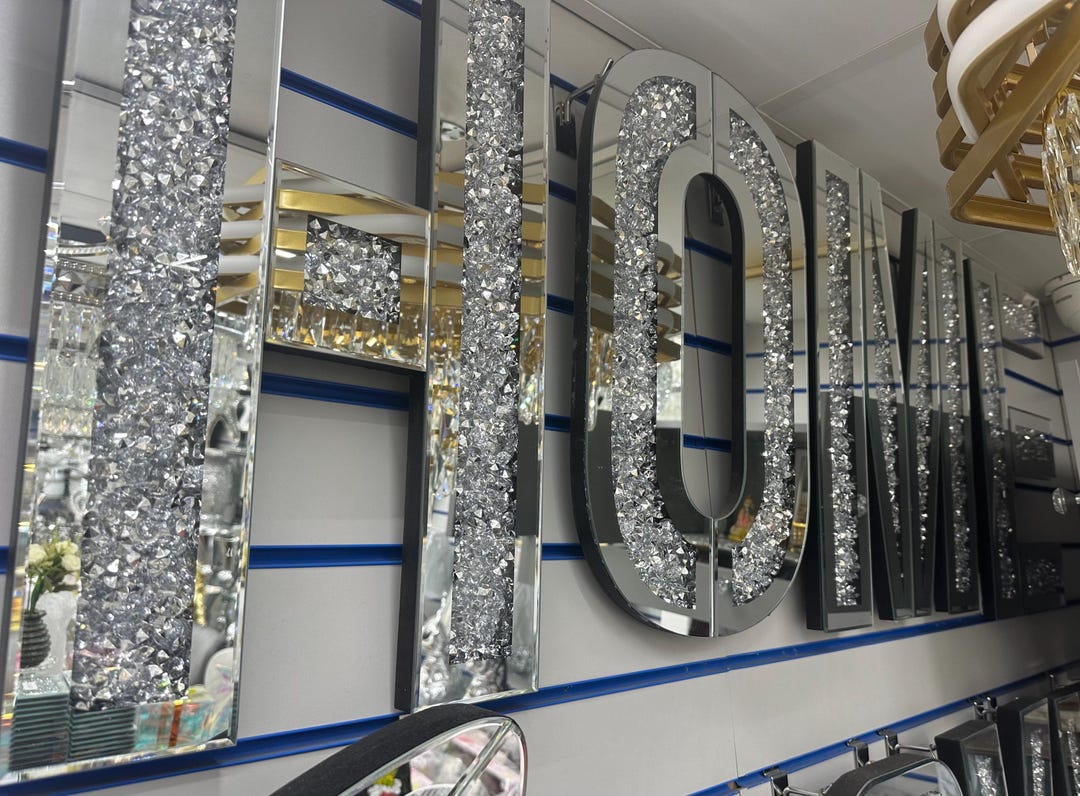 Silver Mirror Glass HOME Letters Sign Wall Hanging Shelf Art Plaque ...