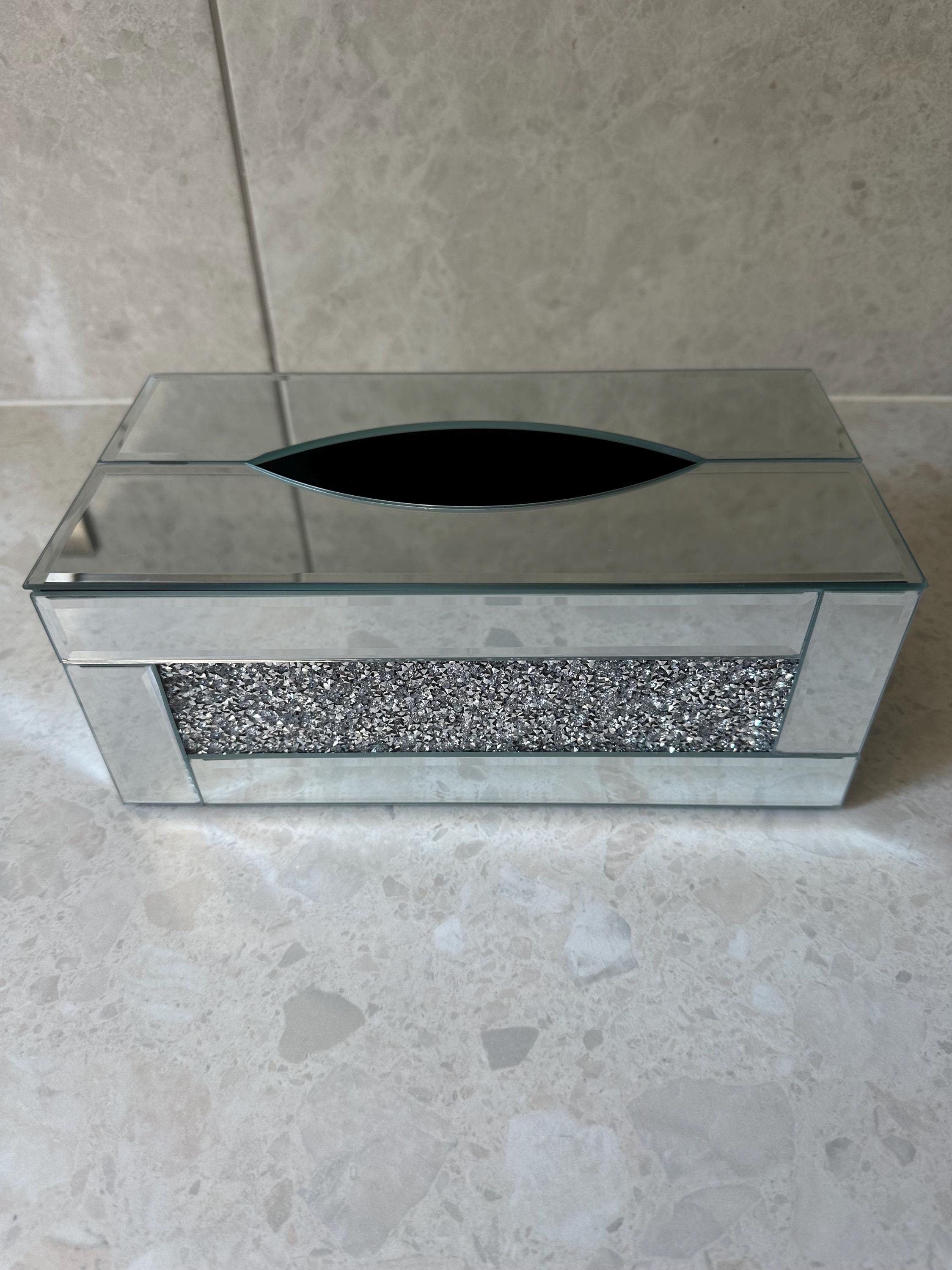Silver Crushed Diamond Diamante Crystal Filled Tissue Box Holder ...