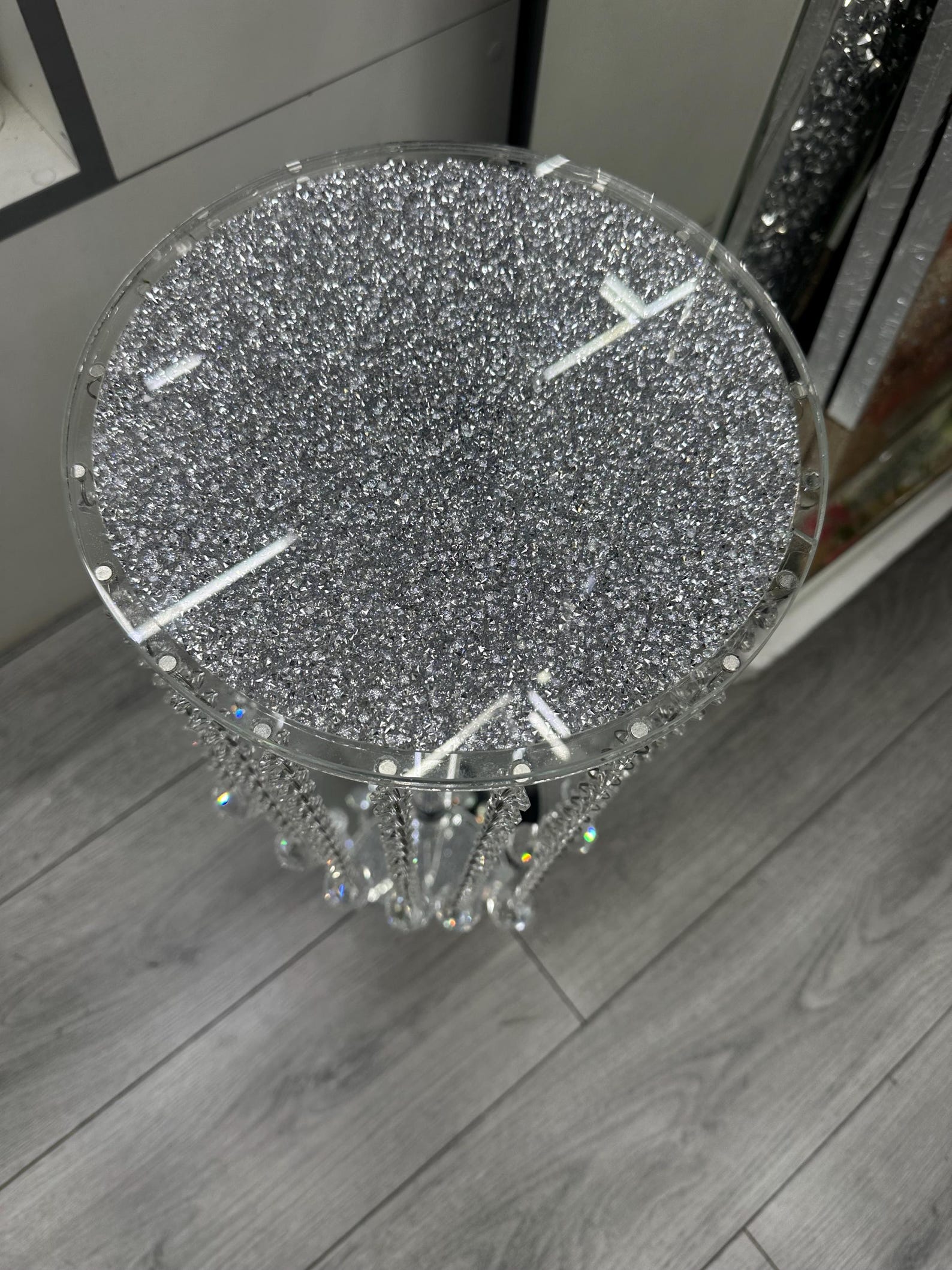 Silver Crushed Diamond Diamante Side End Table Lamp Mirror Crystal ...