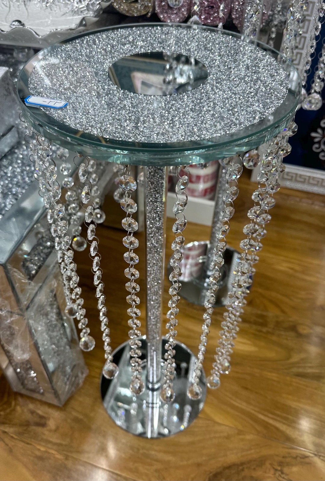 Silver Crushed Diamond Diamante Side End Table Lamp Mirror Crystal ...