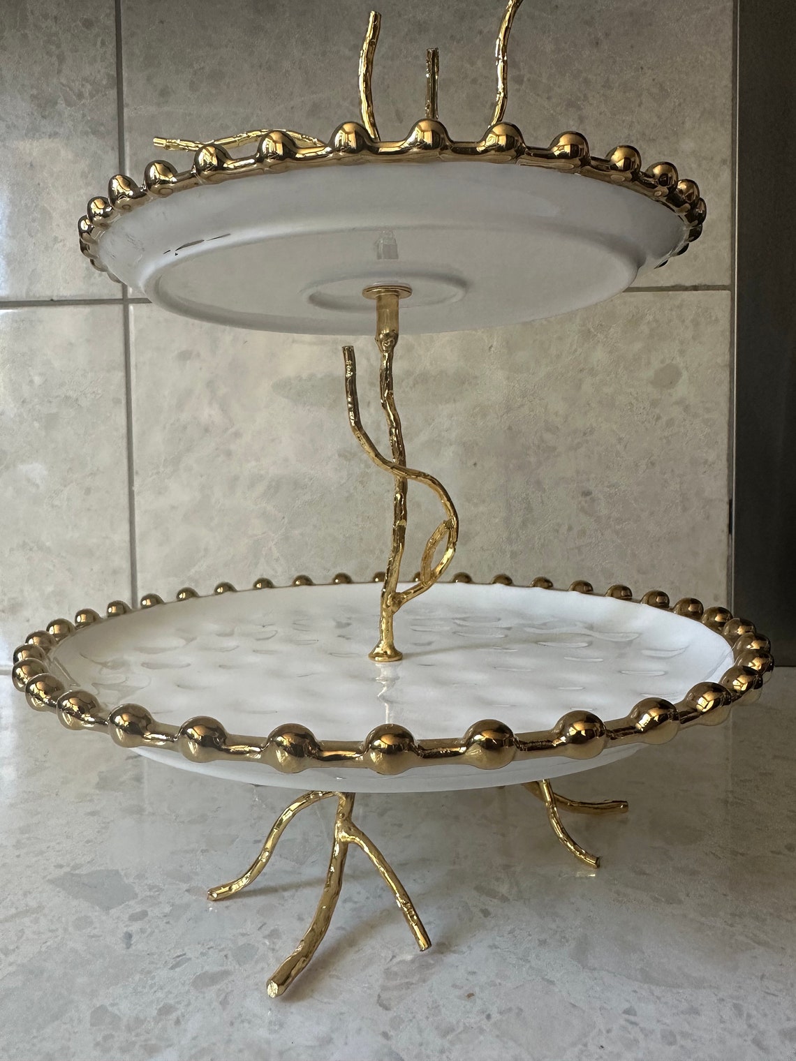 Gold White Ceramic Cake Stand Food Platter Display Snack Tray ...