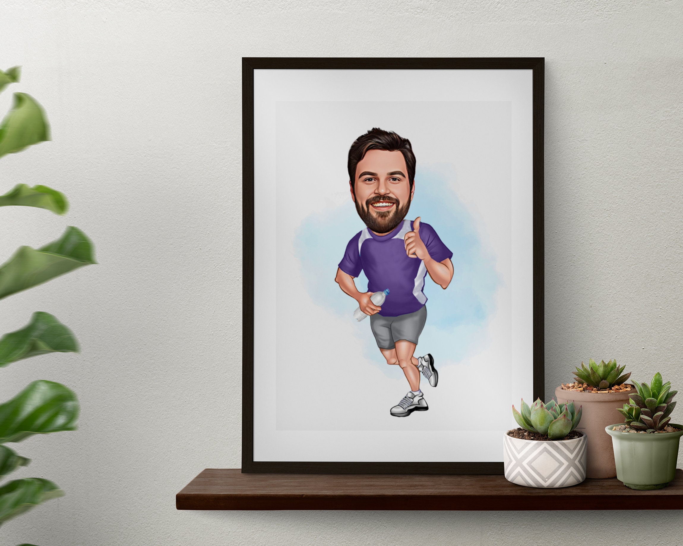 Custom Runner Cartoon Portrait, Runner Portrait, Runner Gift, Runner ...