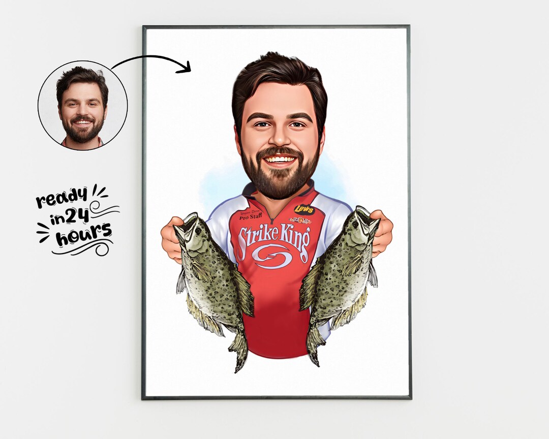 Personalized Fisher Cartoon, Fisher Caricature, Fisher Gift, Fisher ...
