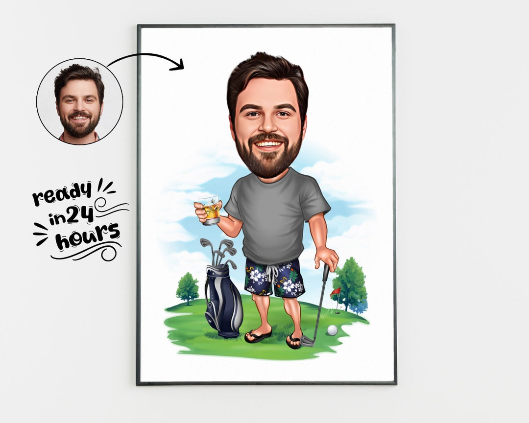 Personalized Golfer Caricature Portrait, Custom Funny Golf Art (digital ...