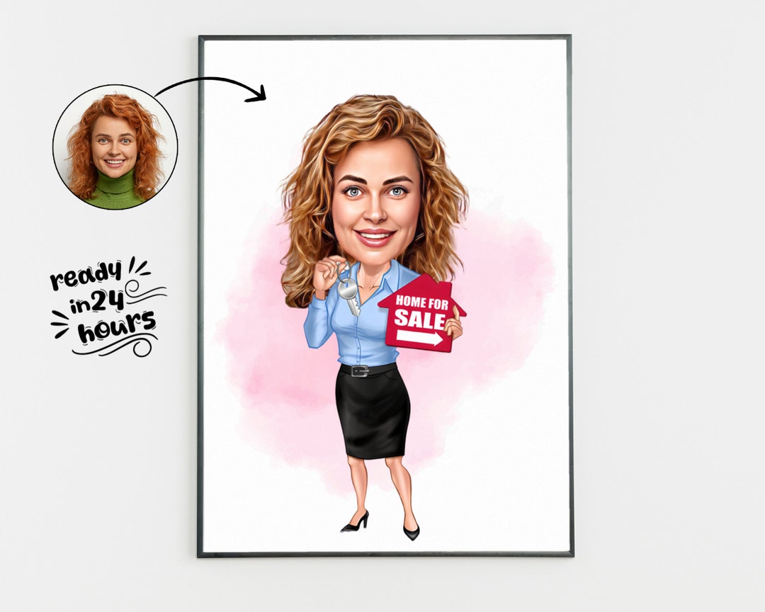 Custom Realtor Cartoon Portrait, Realtor Caricature, Realtor Gift, Real ...