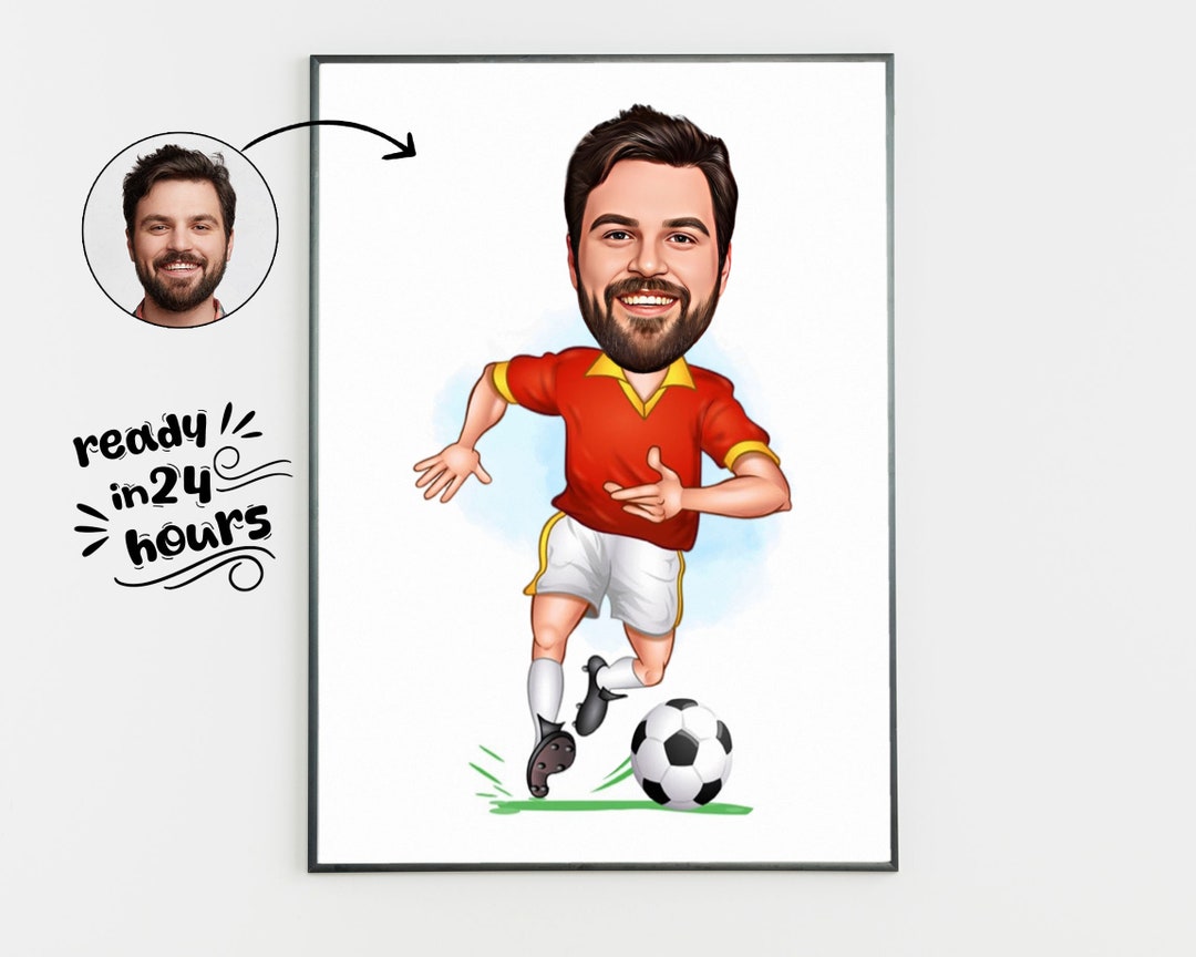 Custom Soccer Cartoon Portrait, Personalized Footballer Gift (digital ...