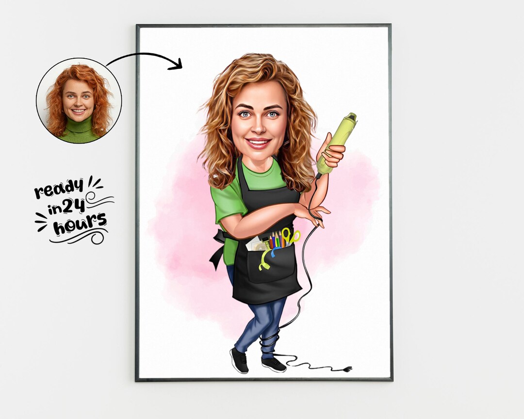Custom Hairdresser Cartoon Portrait, Hairdresser Portrait, Hairdresser ...