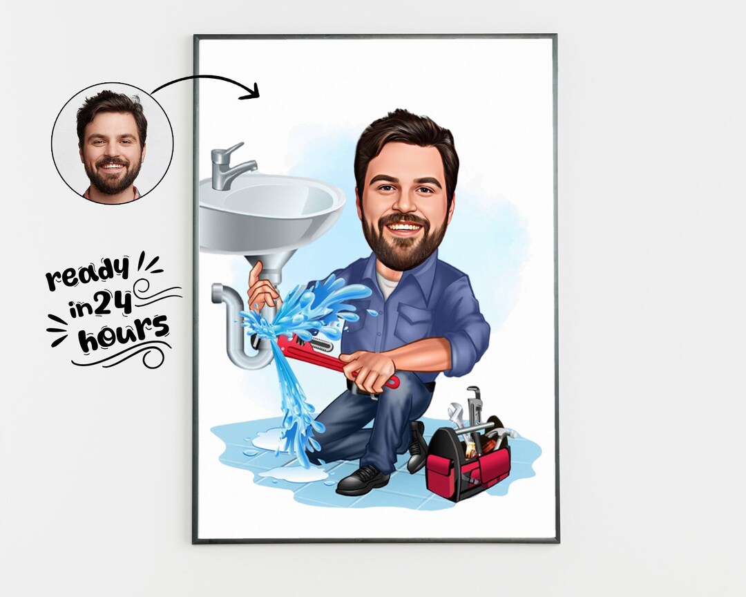 Custom Plumber Cartoon Portrait, Plumber Caricature, Plumber Gift ...