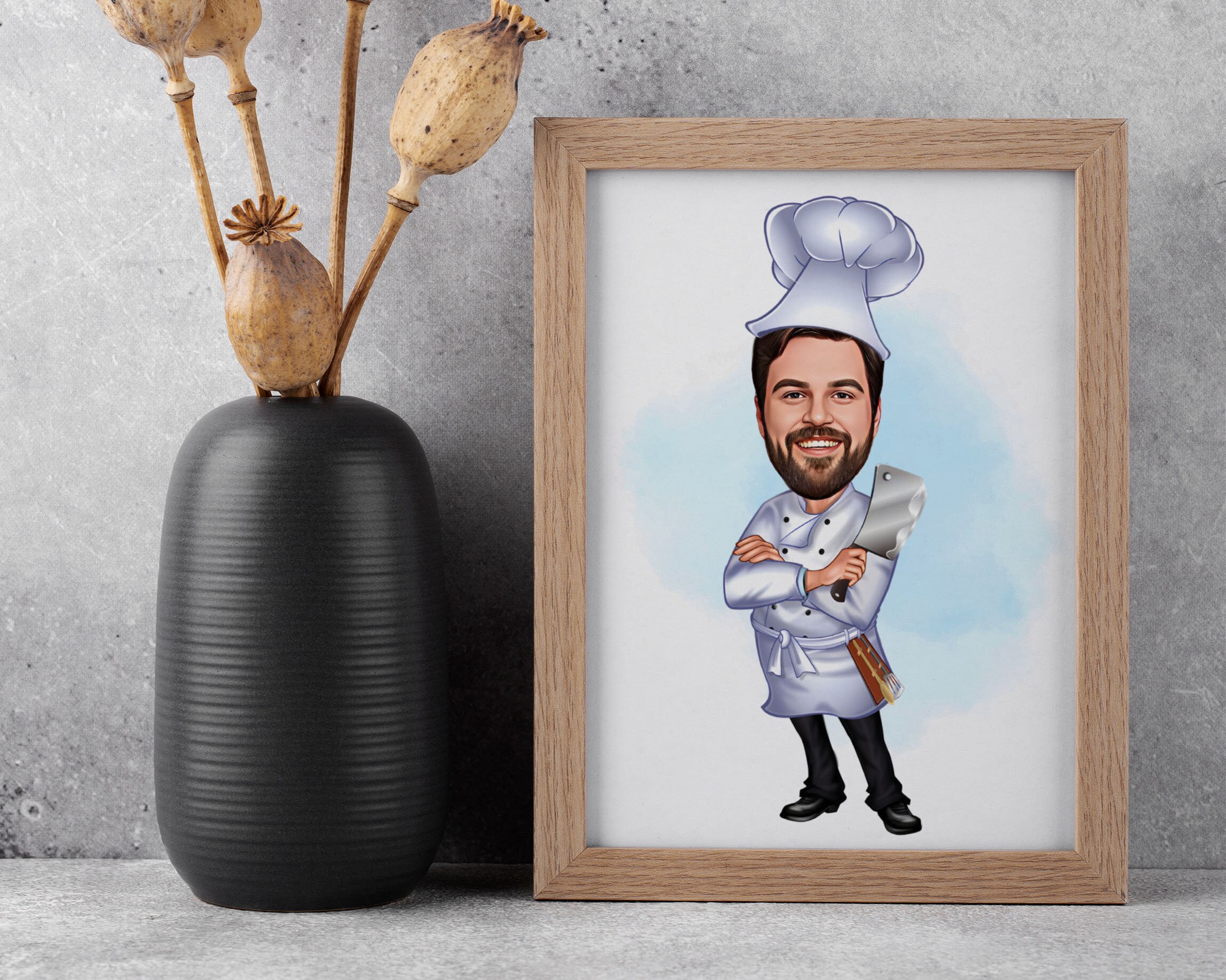 Custom Male Chef Cartoon Portrait, Chef Caricature, Gift for Chef ...