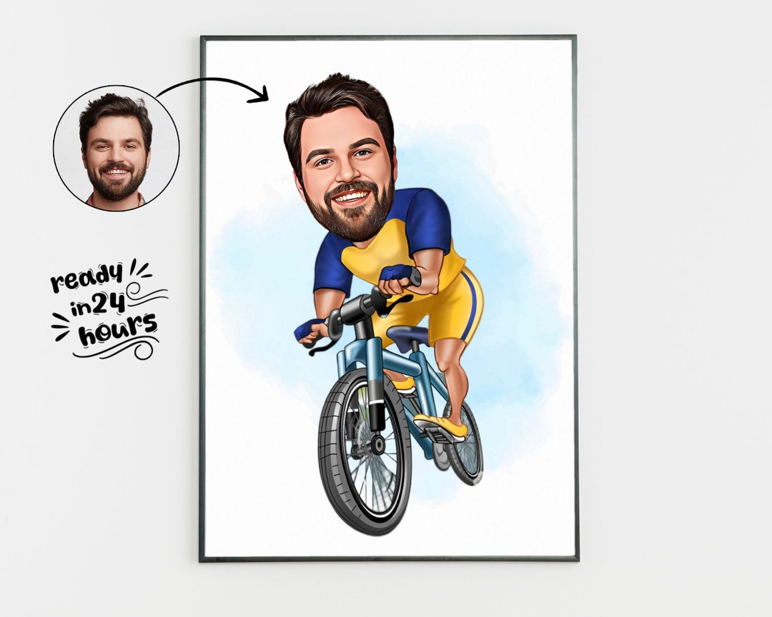 Personalized Cyclist Cartoon Portrait, Biker Portrait, Cyclist Gift ...