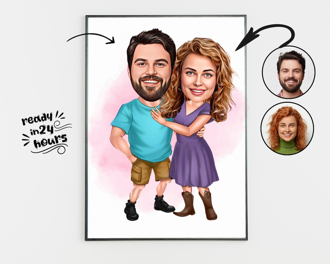 Custom Couple Cartoon Portrait, Couple Portrait, Couple Gift, Couple ...