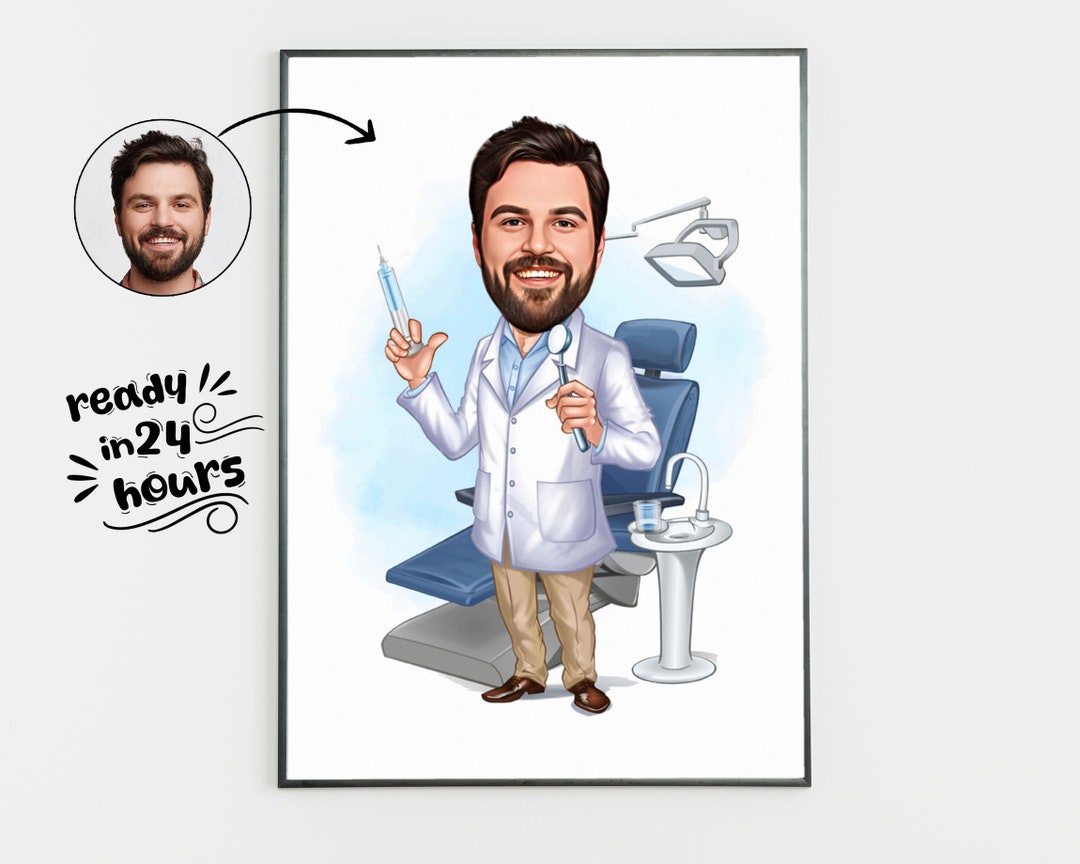 Personalized Male Dentist Cartoon Portrait, Custom Dentist Caricature ...