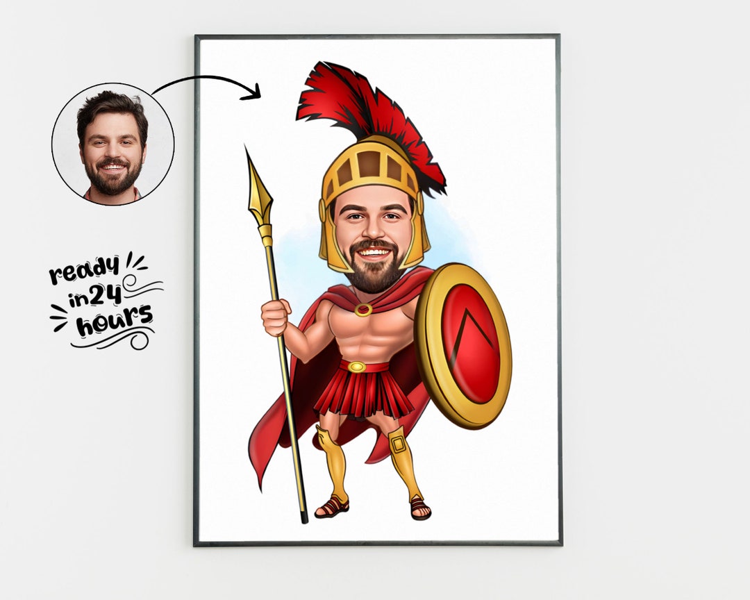 Custom Spartan Cartoon Portrait, Spartan Portrait, Gift for Him, Custom ...