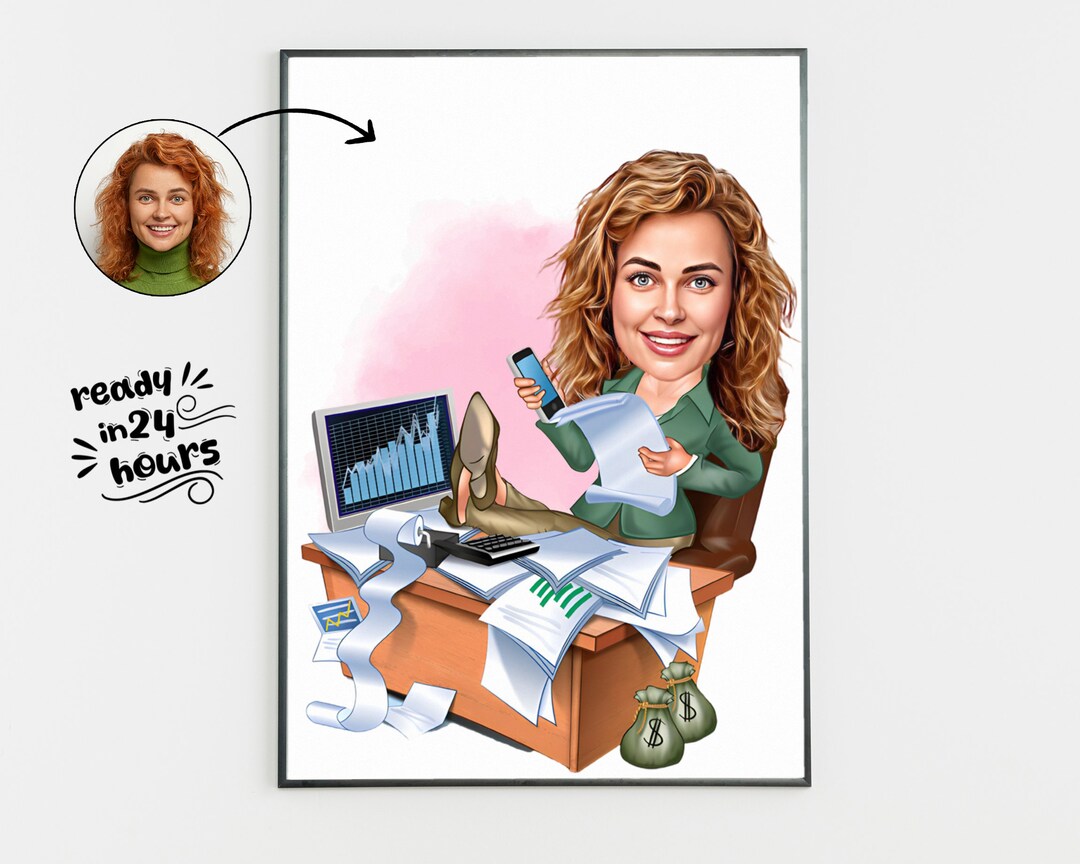 Custom Female Boss Cartoon Portrait, Personalized Caricature (digital ...