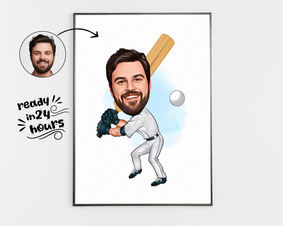 Personalized Cricket Cartoon Portrait, Custom Caricature From Photo ...