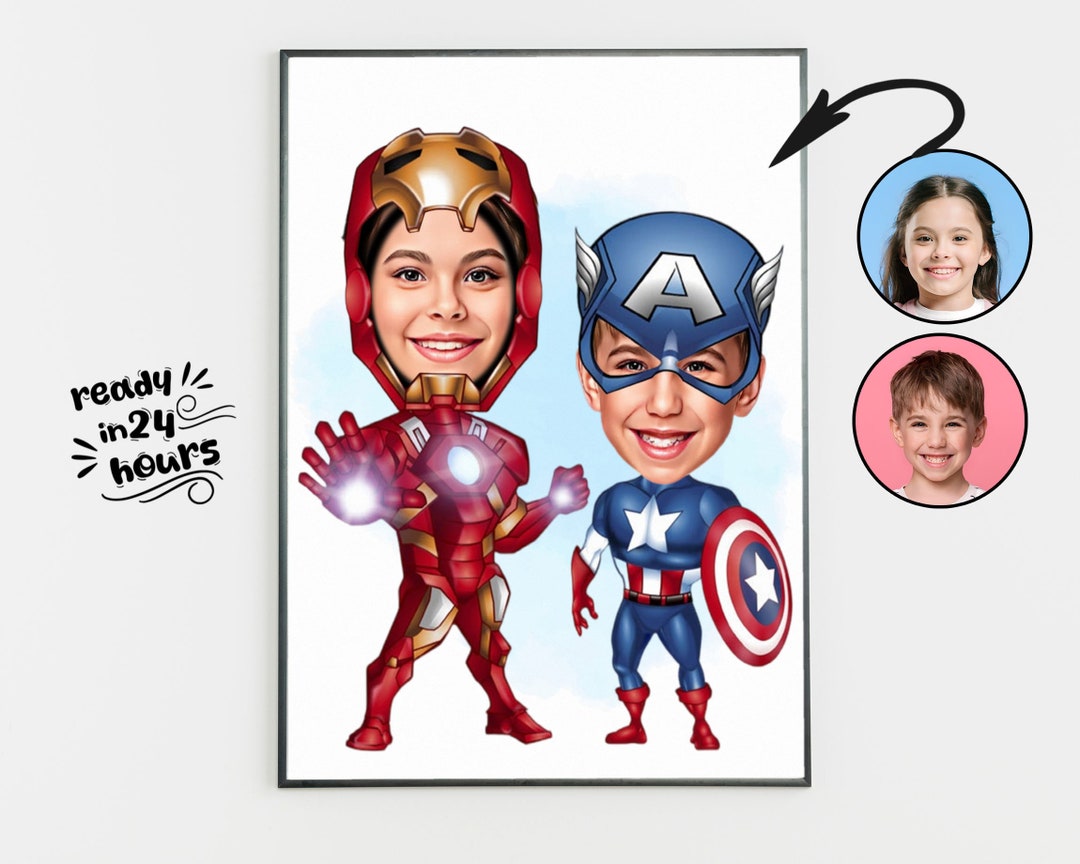 Custom Super Brothers Cartoon Portrait, Kids Portrait, Gift for Kids ...