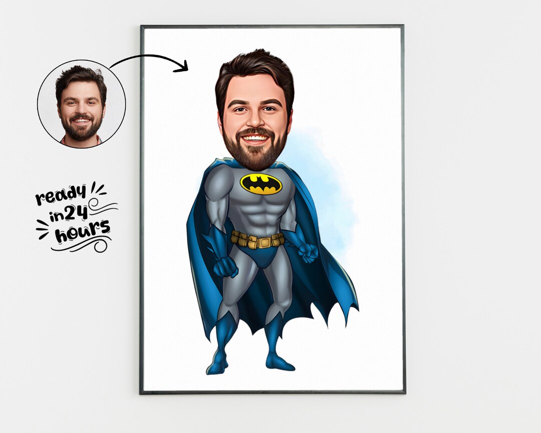 Custom Superhero Cartoon Portrait, Superhero Portrait, Gift for Dad ...