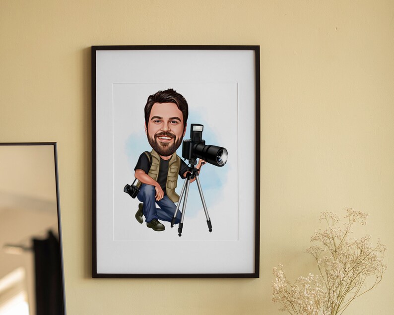 Custom Photographer Cartoon Portrait, Personalized Caricature (digital ...