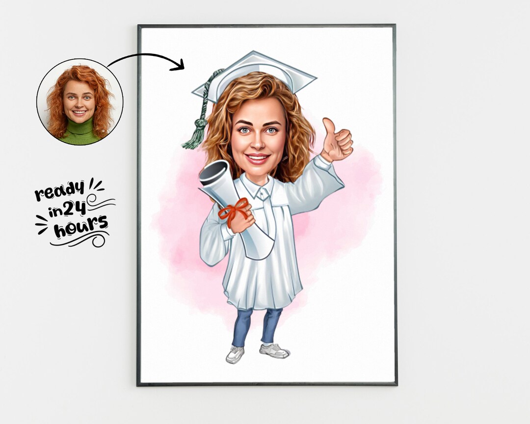 Custom Graduation Cartoon Portrait, Personalized Caricature (digital ...