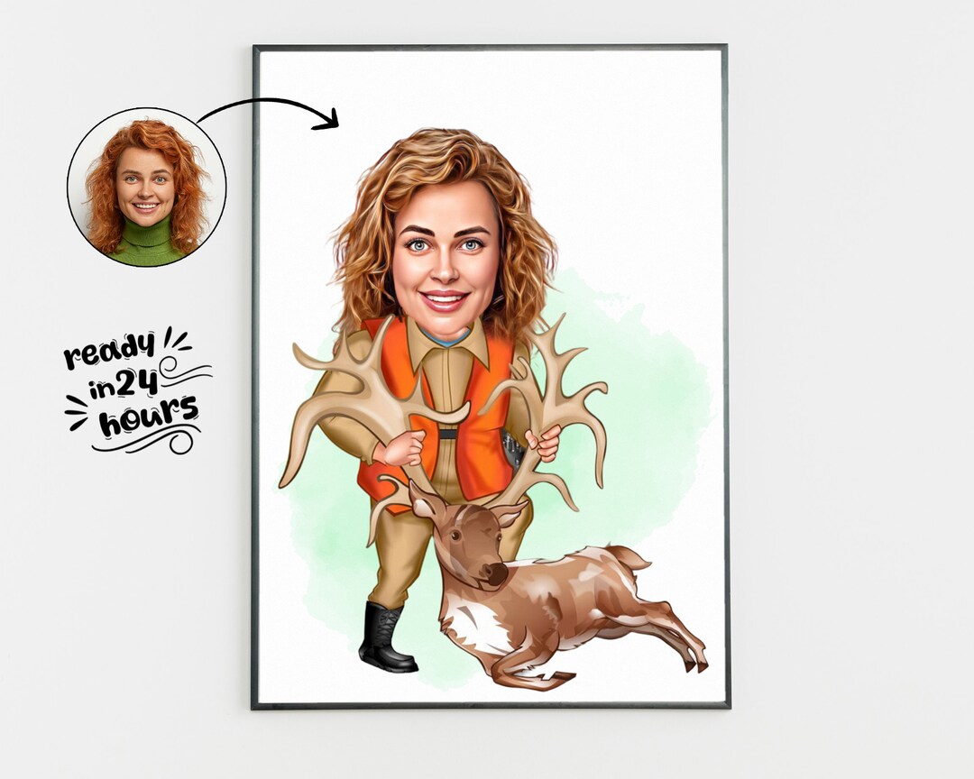 Custom Hunter Cartoon Portrait, Unique Caricature Gift (digital) - Etsy