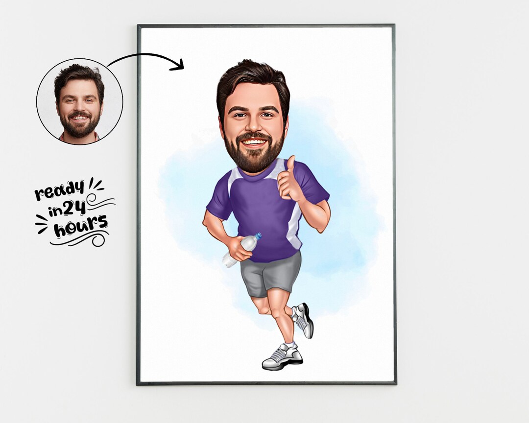 Custom Runner Cartoon Portrait, Runner Portrait, Runner Gift, Runner ...