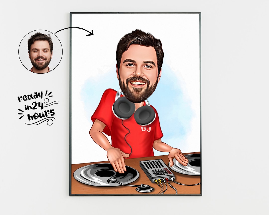 Custom DJ Cartoon Portrait, DJ Caricature, Gift for Dj, Funny Dj ...