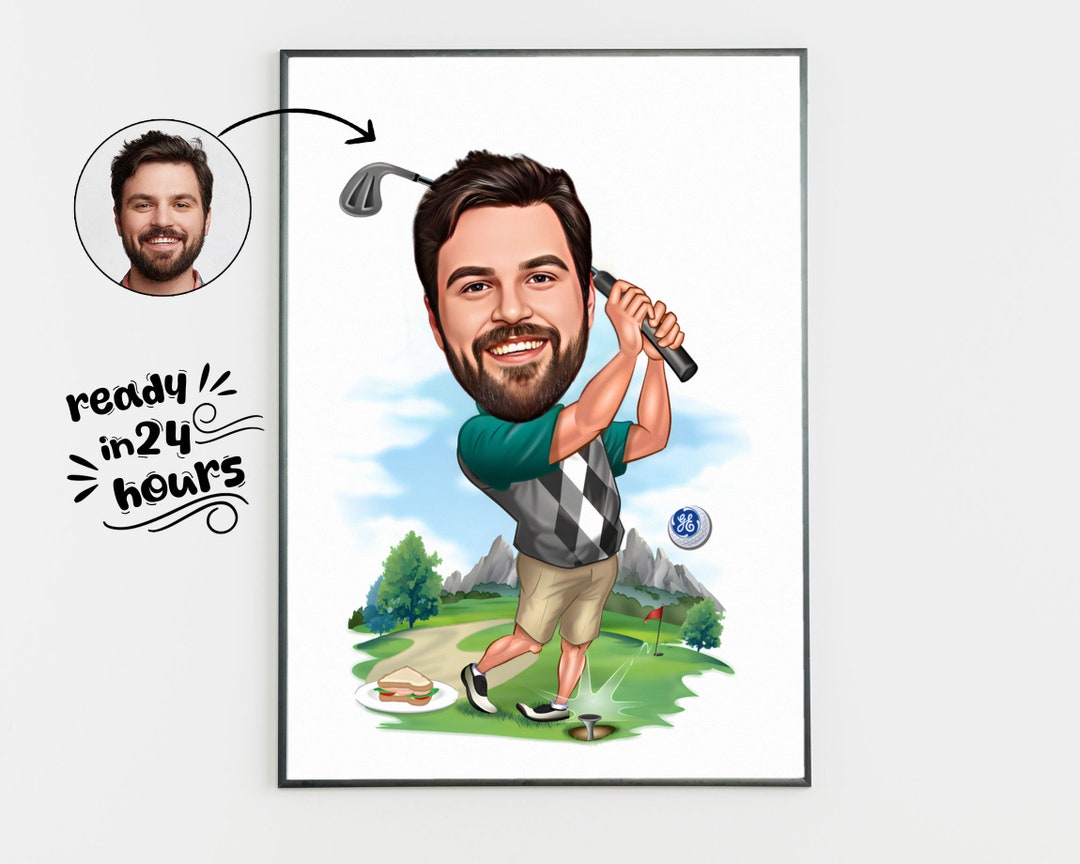 Personalized Golfer Caricature Portrait, Custom Funny Golf Art (digital ...