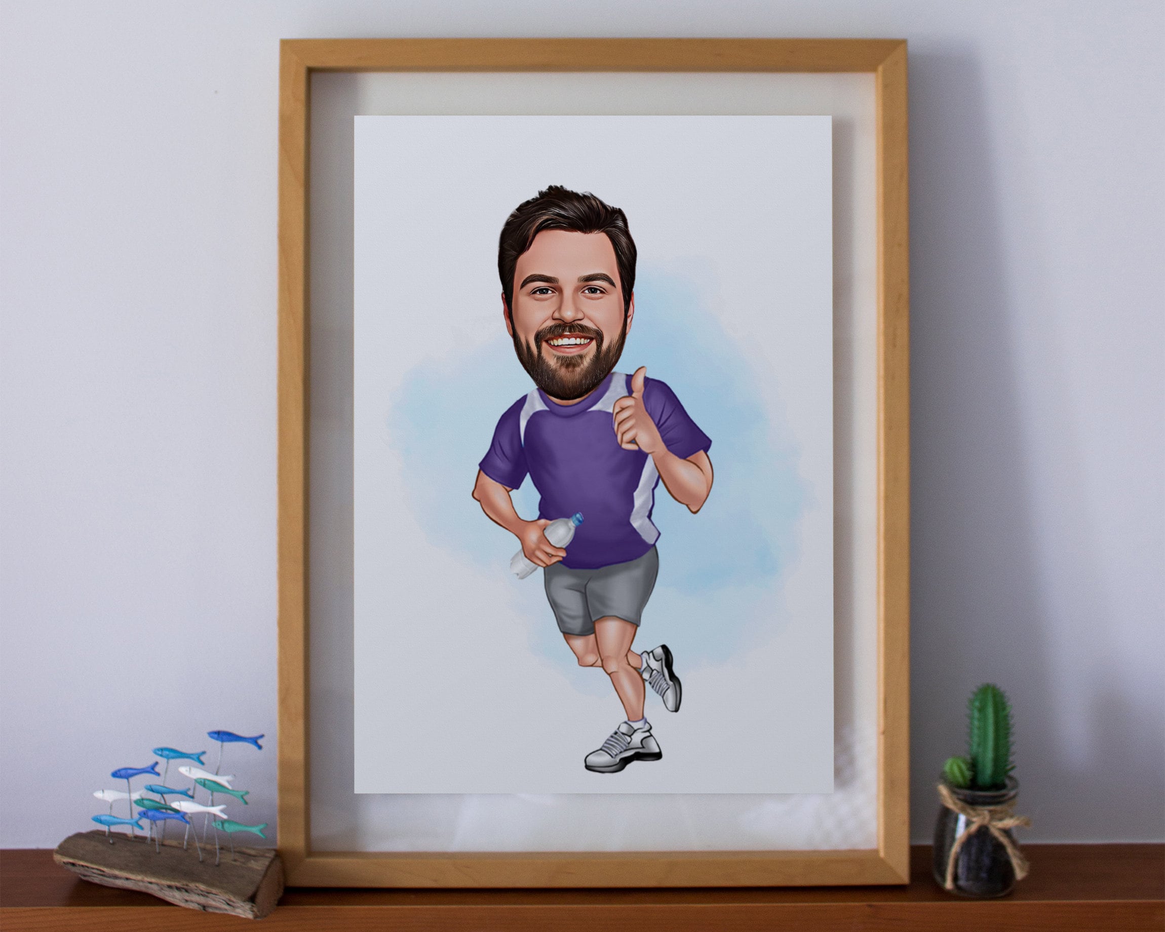 Custom Runner Cartoon Portrait, Runner Portrait, Runner Gift, Runner ...