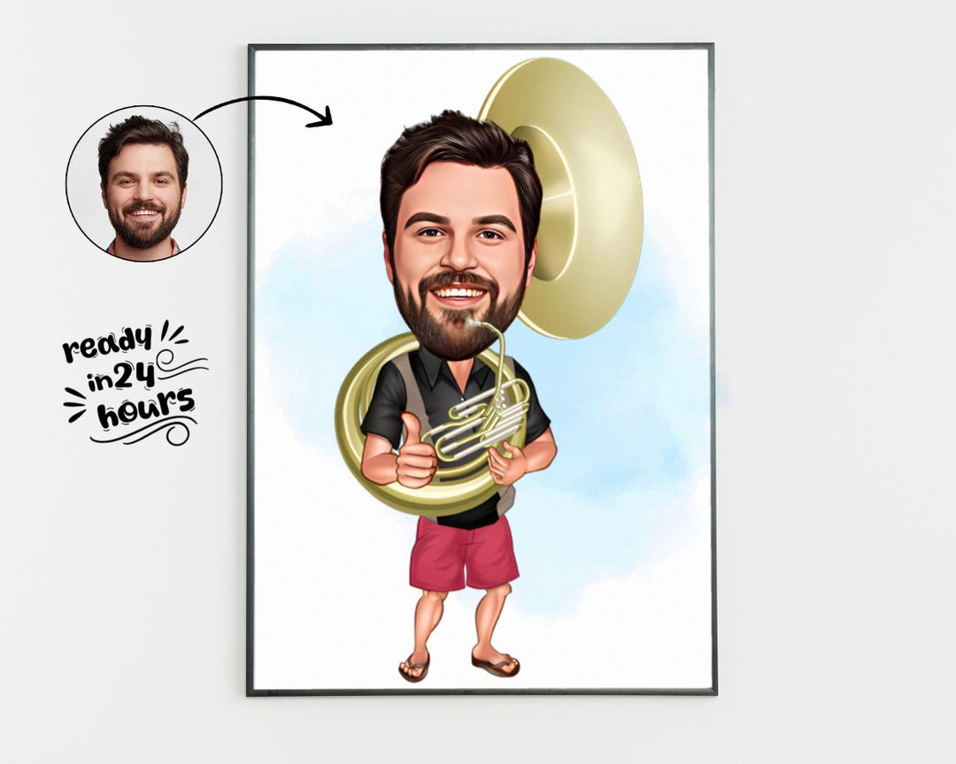 French Horn Cartoon Drawing From Photo, Funny French Horn Gift for Men ...