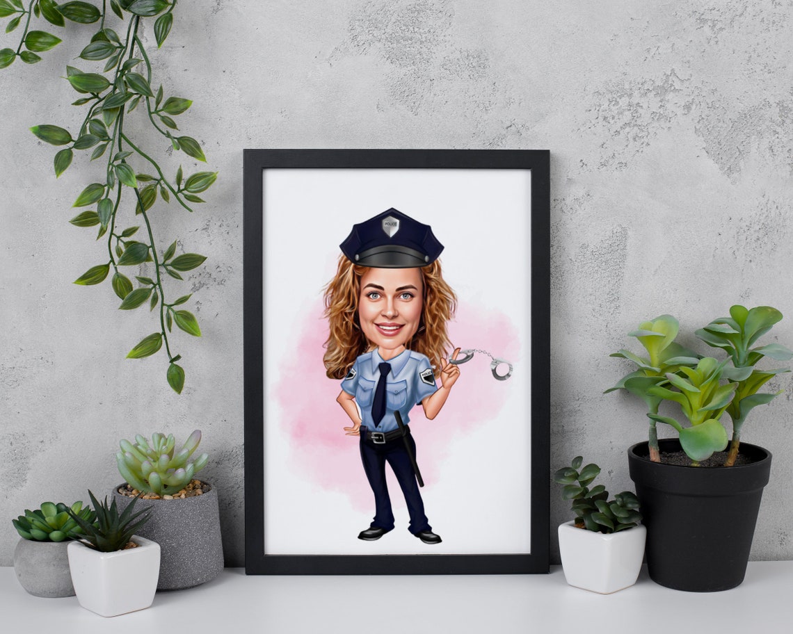 Personalized Police Cartoon Portrait, Police Portrait, Police Gift ...