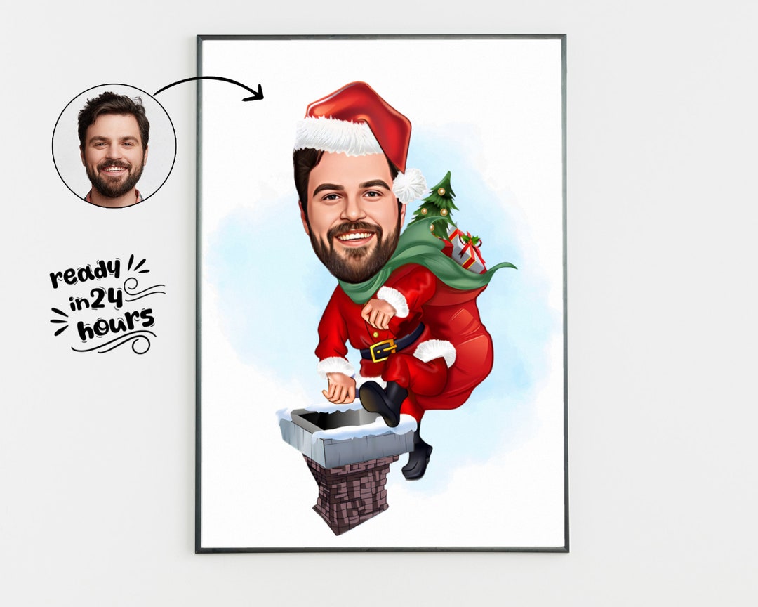 Personalized Christmas Caricature Portrait, Male Christmas Cartoon ...