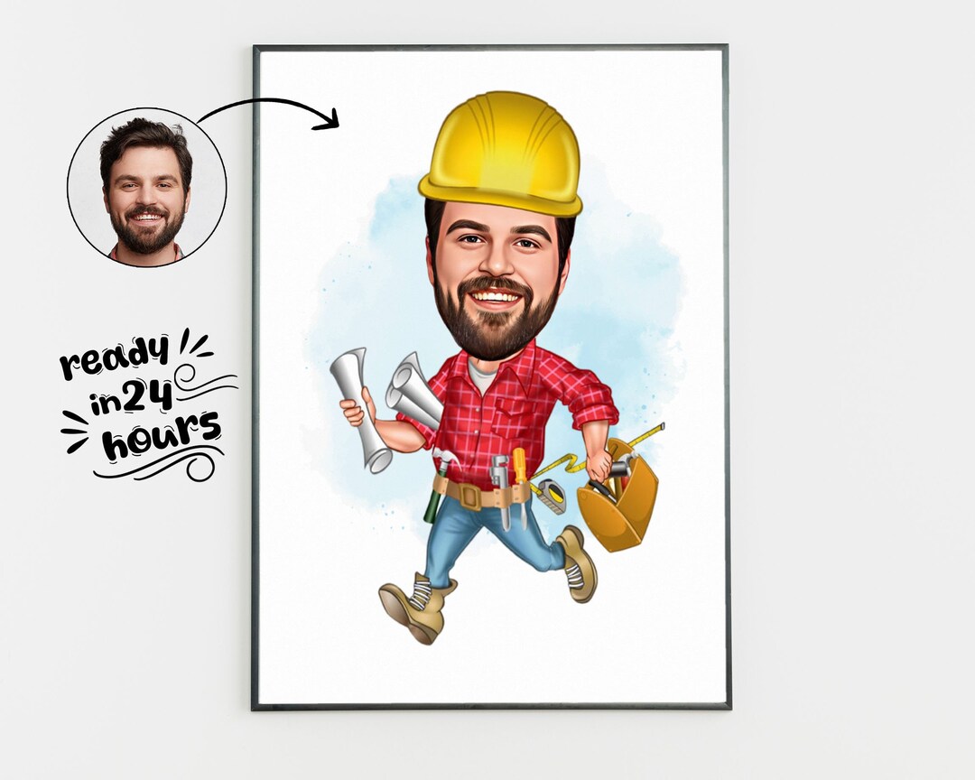 Personalized Construction Cartoon Portrait, Custom Caricature (digital ...