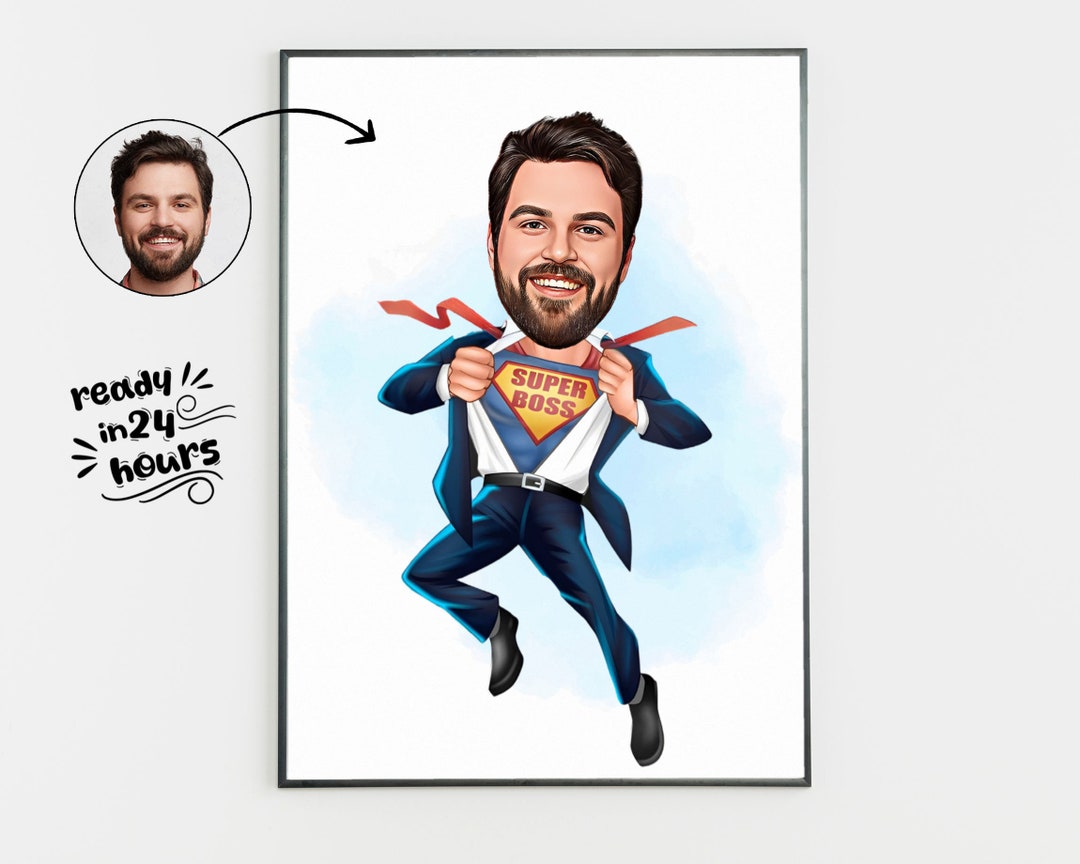 Personalized Super Boss Cartoon Caricature Portrait (digital Download ...