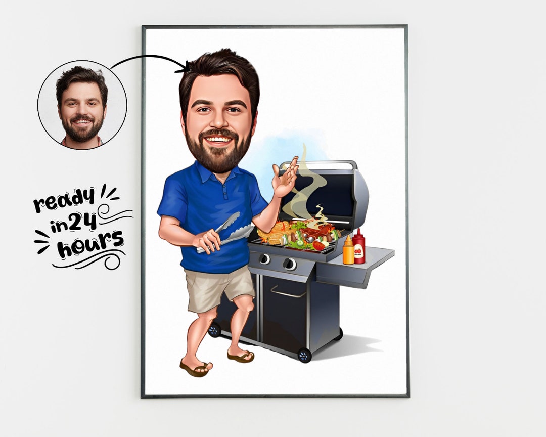 Custom BBQ Cartoon Portrait, BBQ Portrait, Gift for Barbecue Lover ...