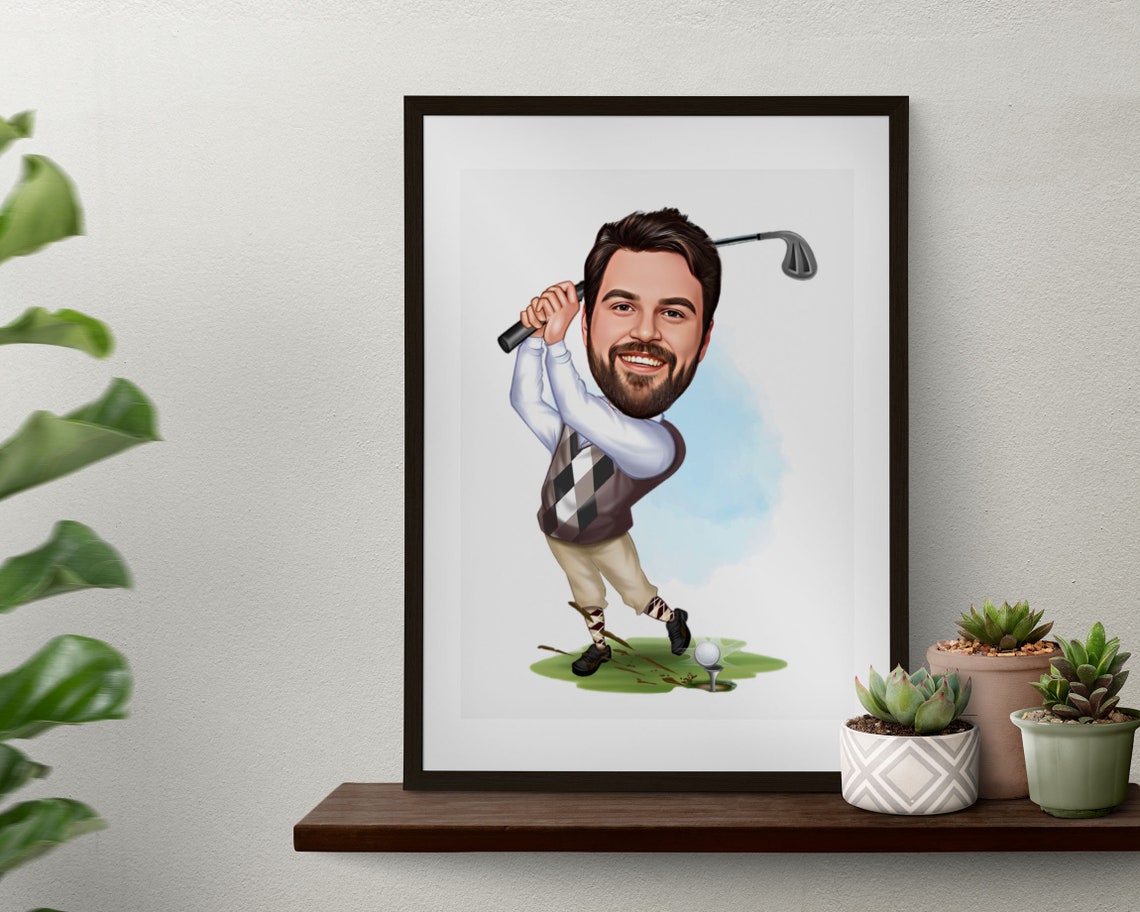 Custom Golfer Cartoon Portrait, Golfer Caricature, Gift for Golfer ...