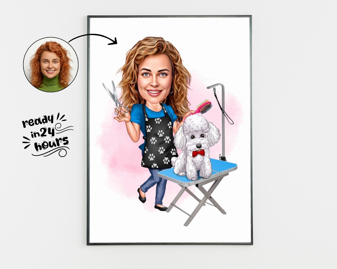 Pet Groomer Cartoon Portrait From Photo, Funny Pet Groomer Gift for ...