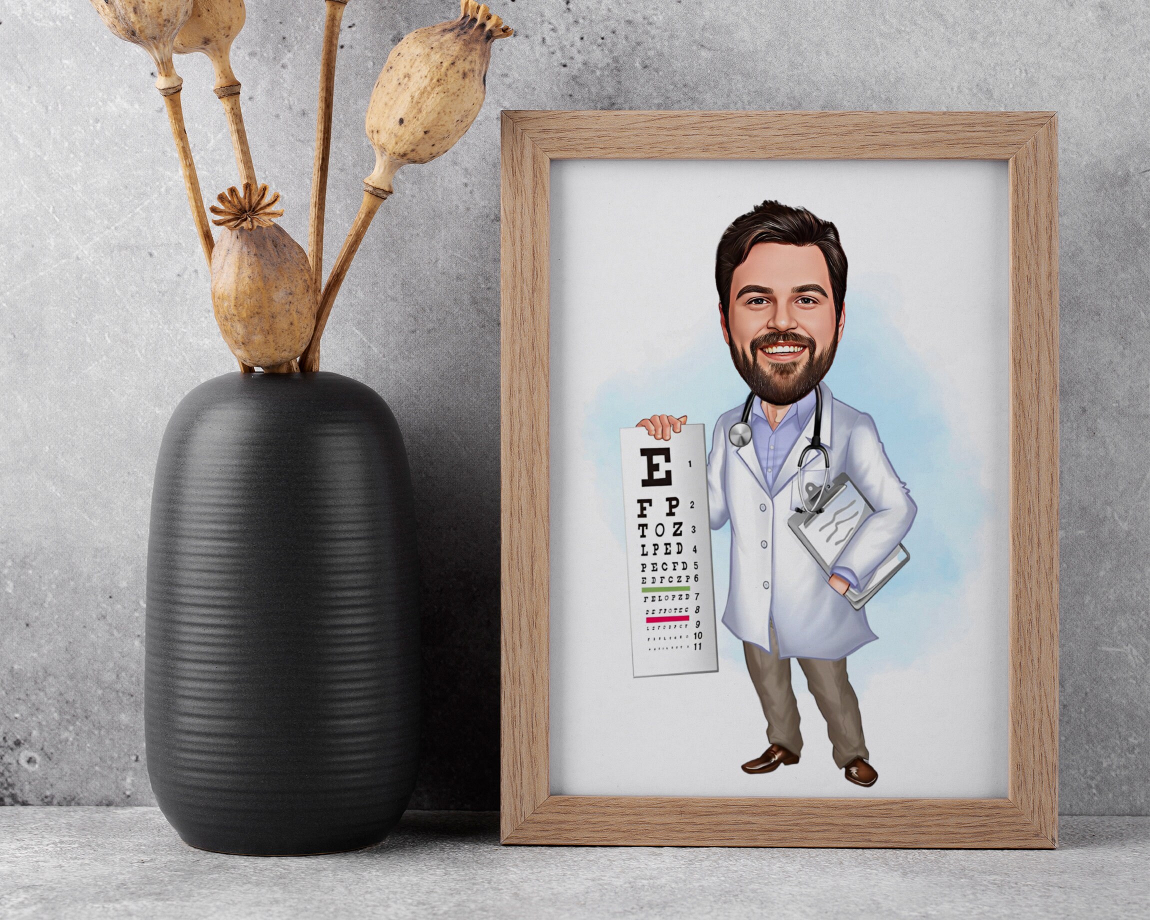Custom Male Doctor Cartoon Portrait, Personalized Caricature (digital ...