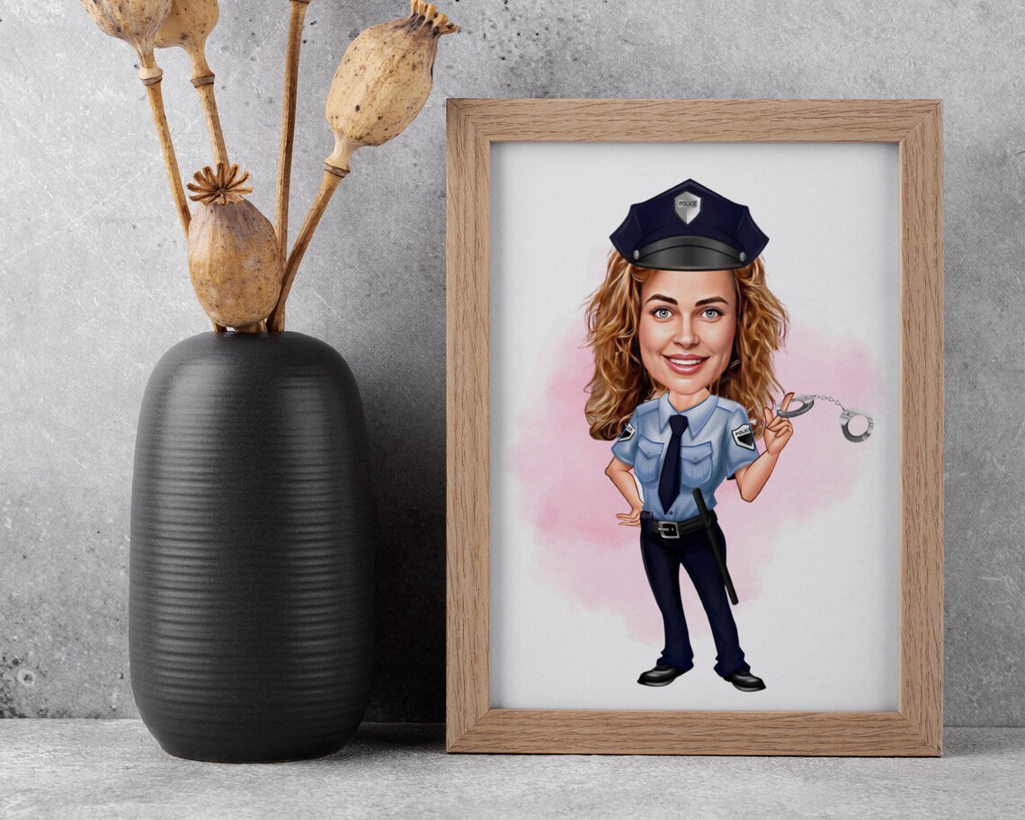 Personalized Police Cartoon Portrait, Police Portrait, Police Gift ...